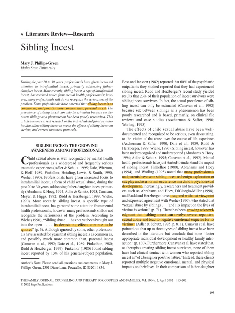 Sibling Incest Mary J. Phillips-Green | PDF | Incest | Child Sexual Abuse