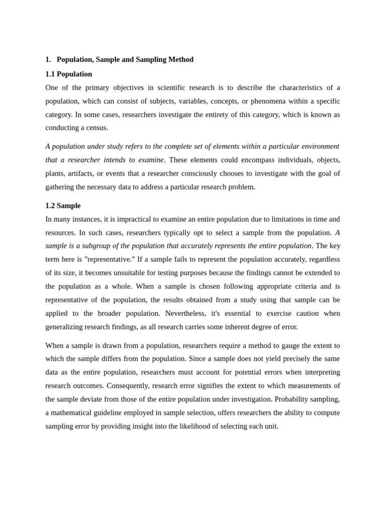 Population, Sample and Sampling Techniques | PDF | Sampling (Statistics ...