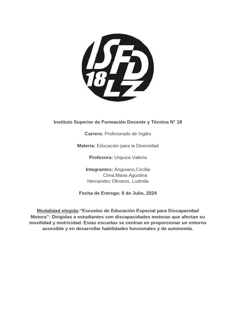 TP GRUPAL Modalidad de Educación Especial N°6 Anguiano Cima Hernandez | PDF | Invalidez ...