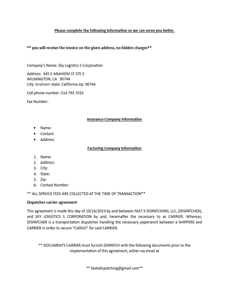 Contract_of_Truck_Dispatching Sky Logistics s Corporation | PDF | Cargo ...