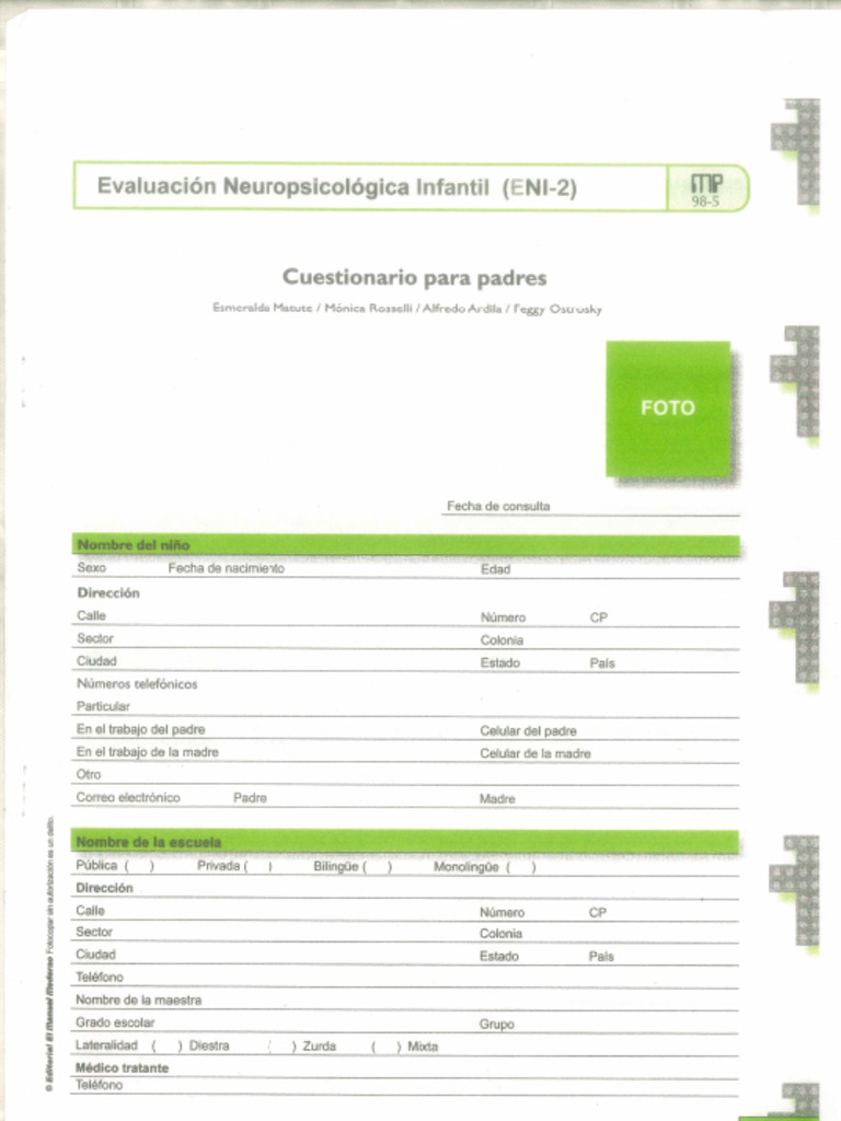 ENI-2 - Cuestionario para Padres | PDF