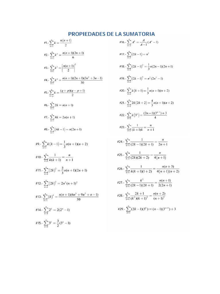 Formulario Sumatorias | PDF