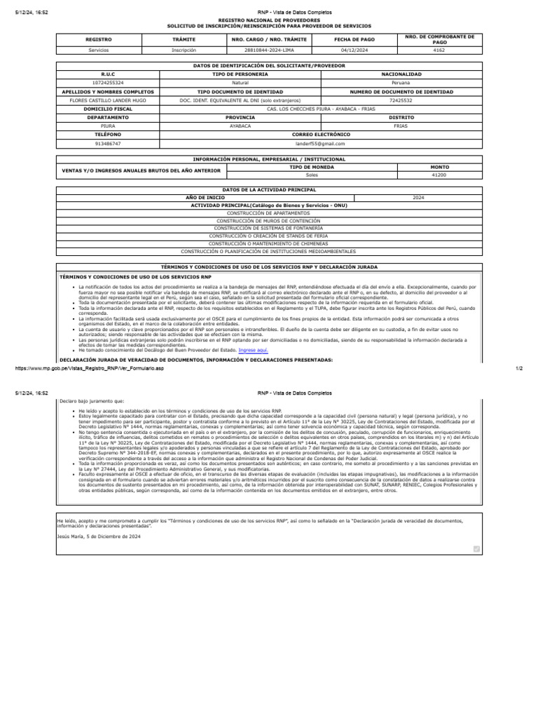 RNP - Vista de Datos Completos | PDF | Documento de identidad | Gobierno
