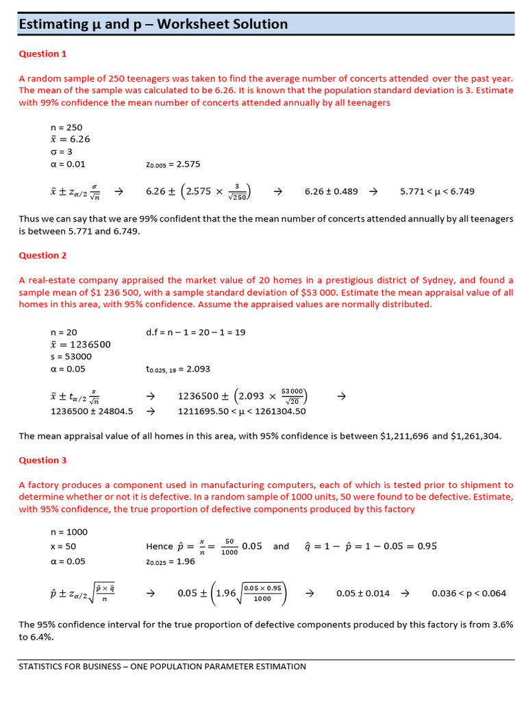 One Population Parameter Estimation | PDF | Statistical Analysis ...
