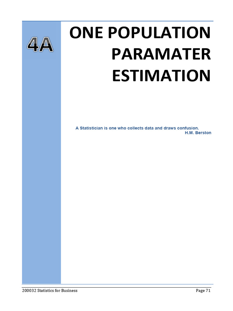 Module 06 - One Population Parameter Estimation - Topic 4A | PDF | Statistics | Confidence Interval