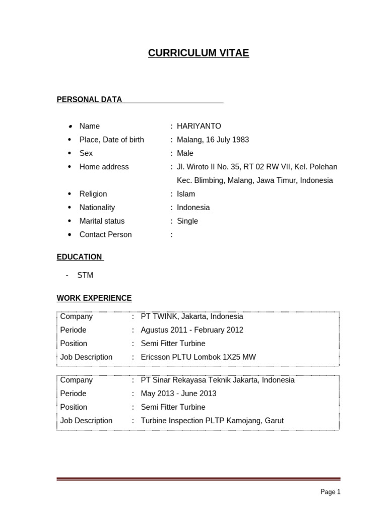 CV Hariyanto | PDF