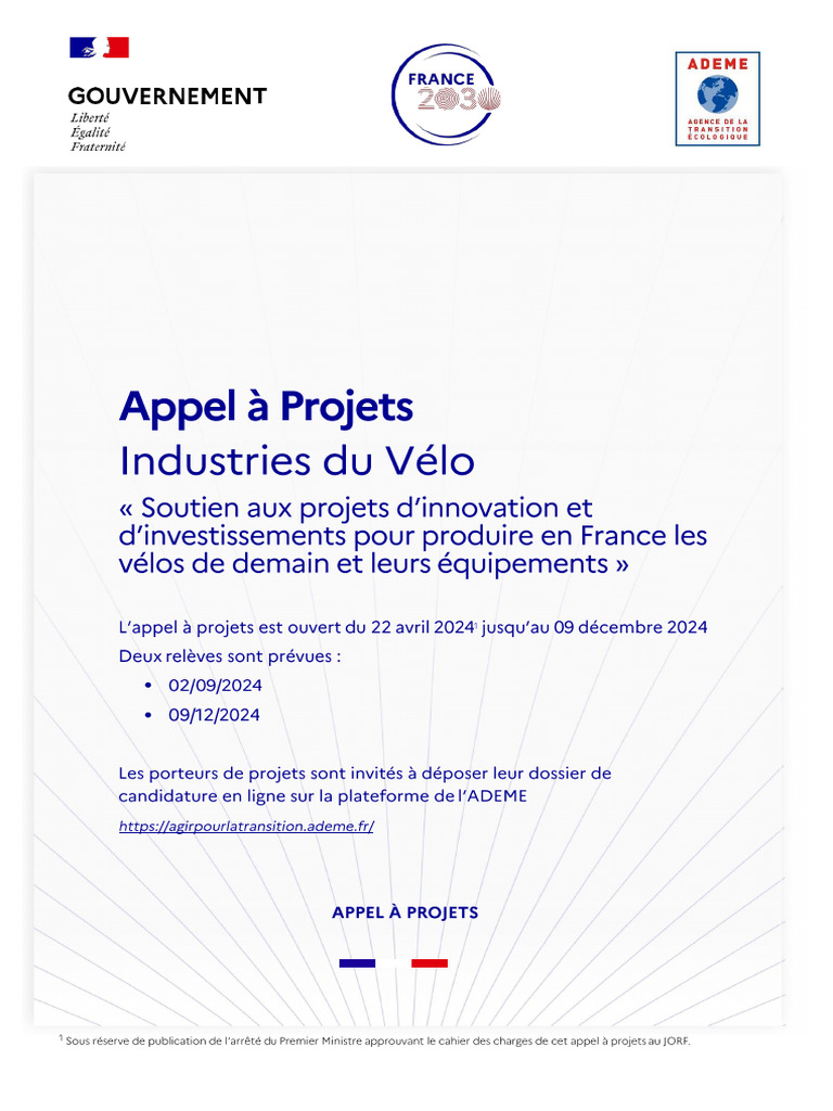 Industries Vélo - France 2030 - Cahier Des Charges - 2024 | PDF