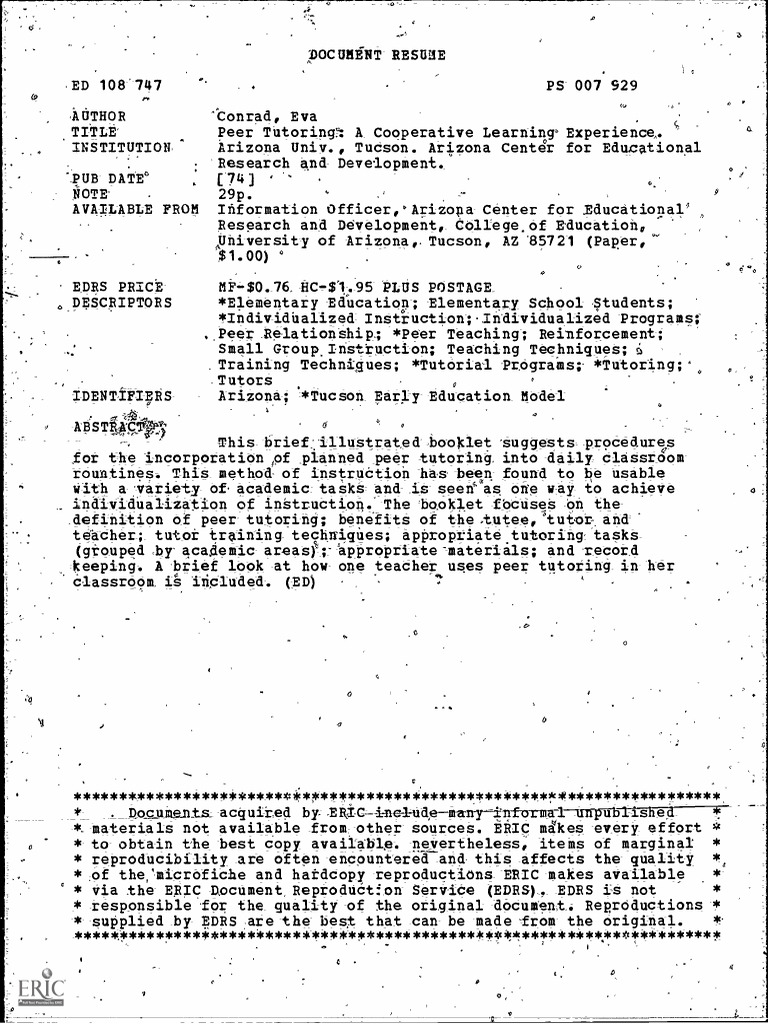 Peer Tutoring: A Cooperative Learning' Experience,. | PDF | Teachers | Behavior Modification