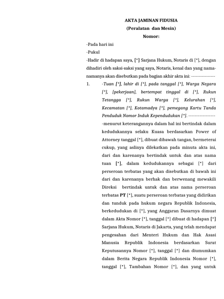 Jaminan Fidusia - Peralatan Dan Mesin | PDF