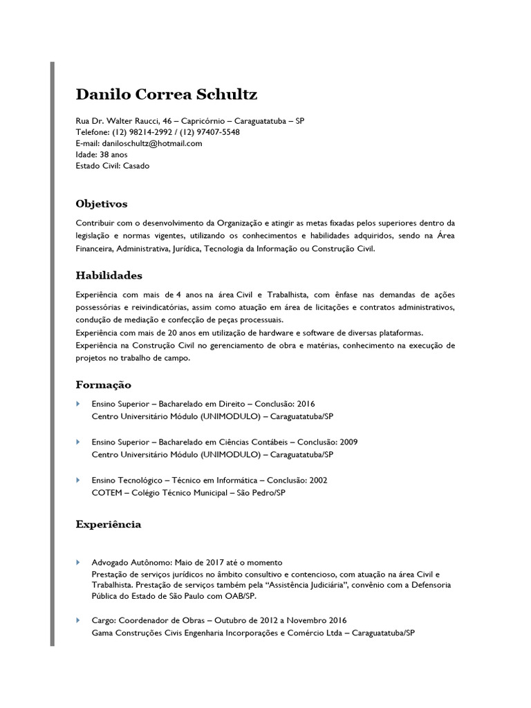 Curriculo Danilo Schultz | PDF | Diploma de bacharel