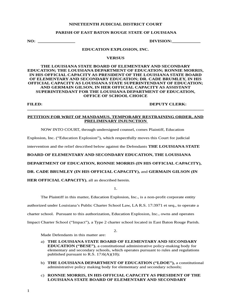 Petition for Mandamus, TRO- Education Explosion | PDF | Injunction ...