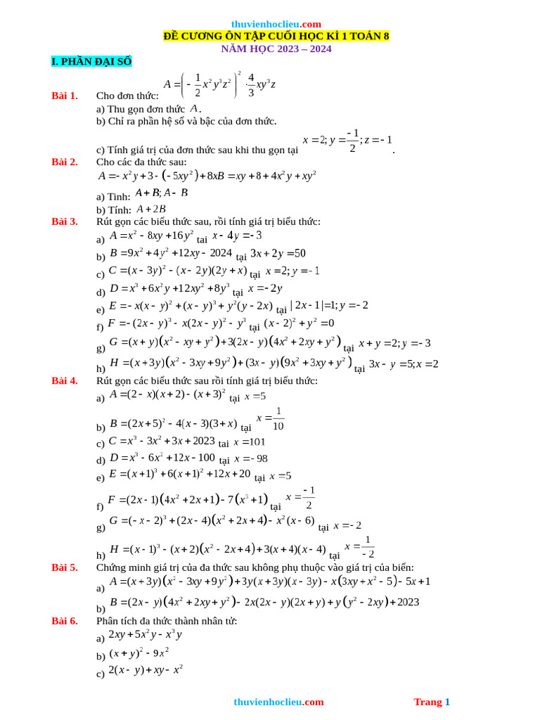 thuvienhoclieu.com-De-cuong-on-tap-HK1-Toan-8-nam-23-24 | PDF