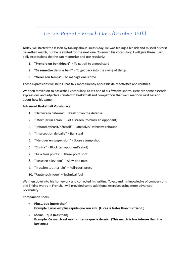 Lesson Report October 15th | PDF | Ball Games | Grammar