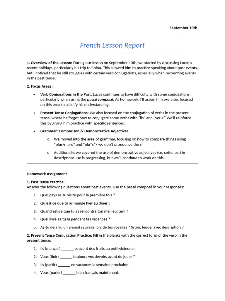 Lesson Report September 10th | PDF | Grammatical Conjugation ...