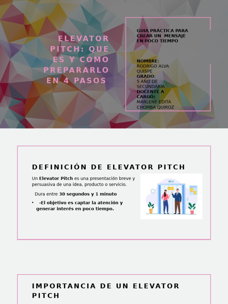 Presentación (ELEVATOR PITCH) | PDF | Comunicación humana