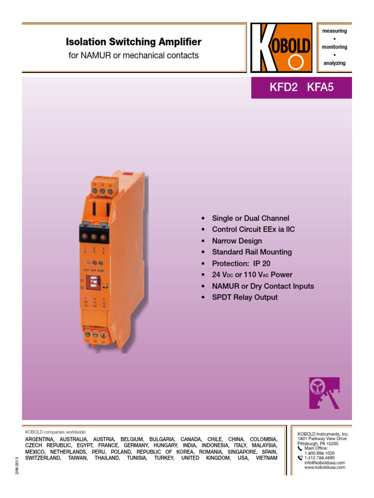 Datasheet Isolation Switching Amplifier Kfa KFD | PDF | Amplifier | Switch