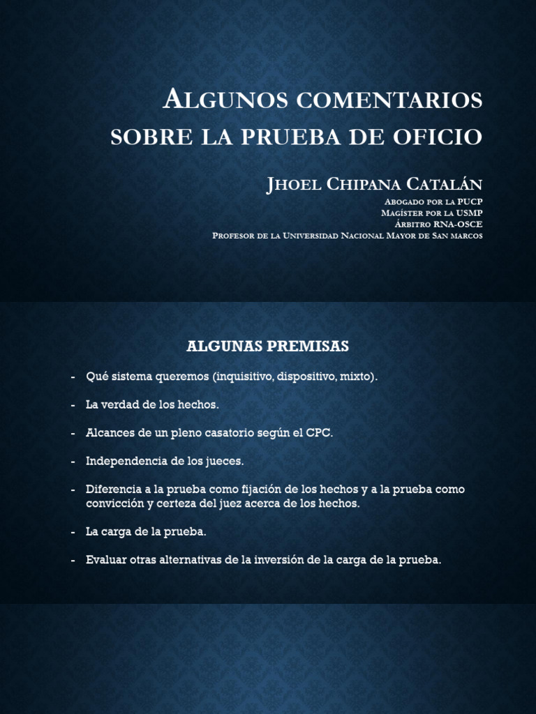 PRUEBA DE OFICIO - JHOEL CHIPANA | PDF | Juez | Ley procesal