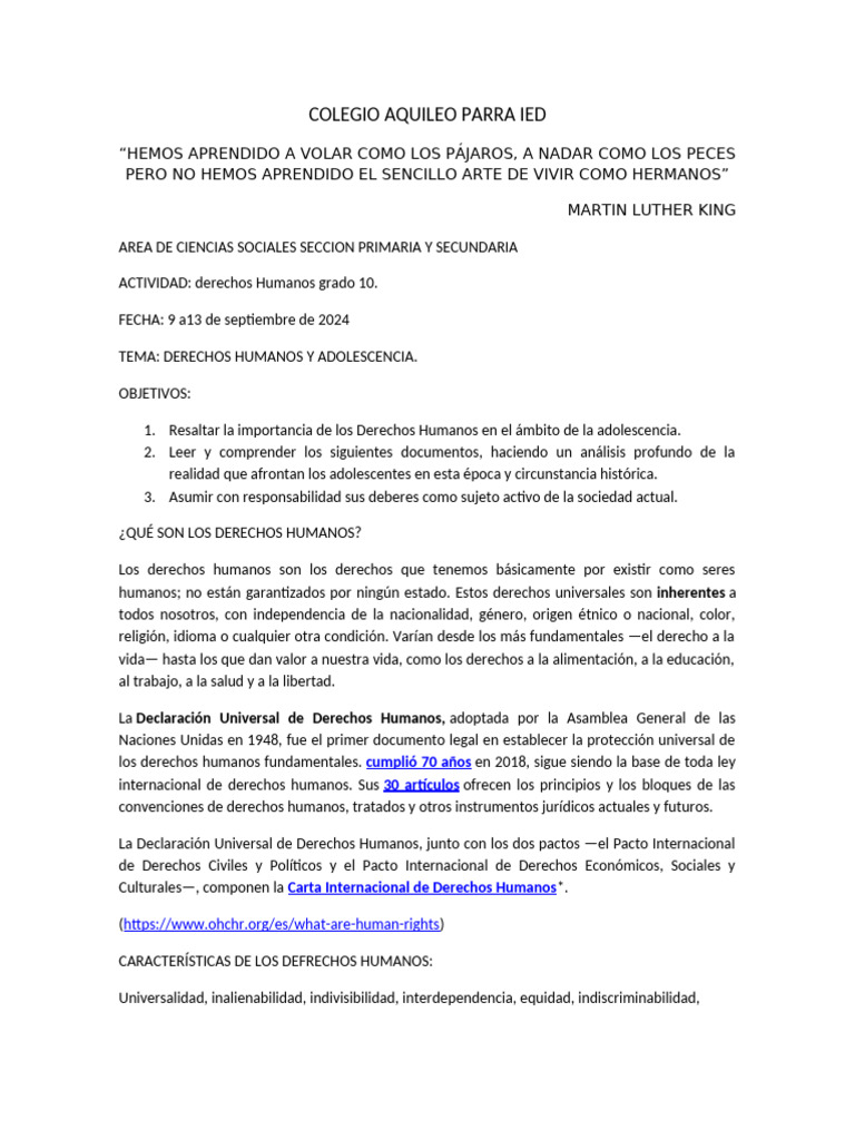 Taller Derechos Humanos Décimo, 2024. | PDF | Derechos humanos | Derechos