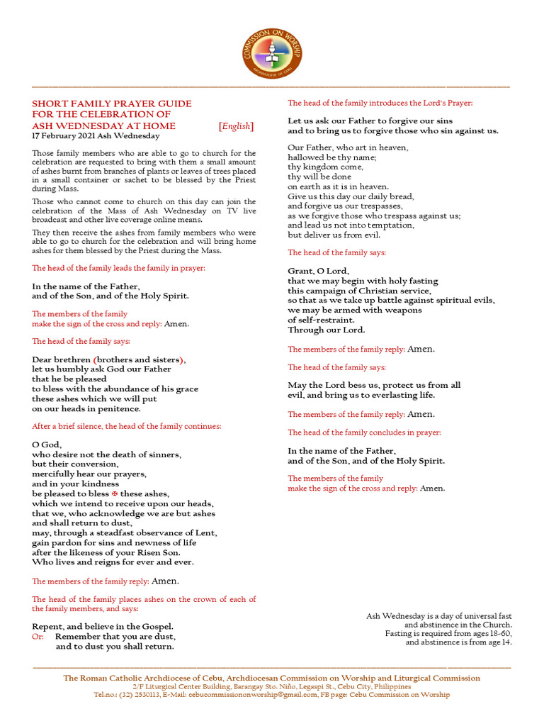 Family Guide For Ash Wednesday Celebration at Home | PDF | Lord's ...