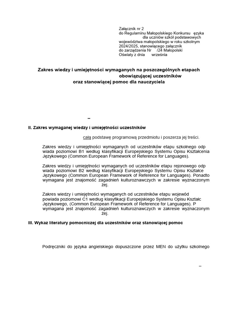 Zal. NR 2 Zakres Wiedzy I Umiejetnosci Oraz Wykaz Literatury 9 | PDF