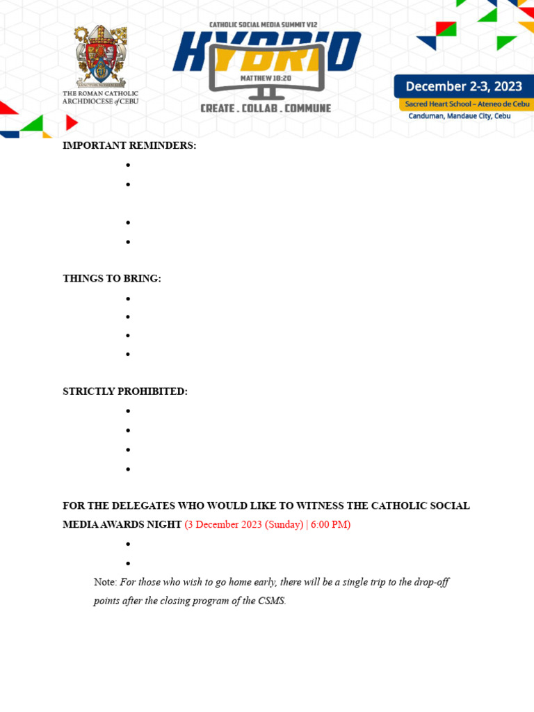 CSMS GENERAL REMINDERS | PDF | Transport
