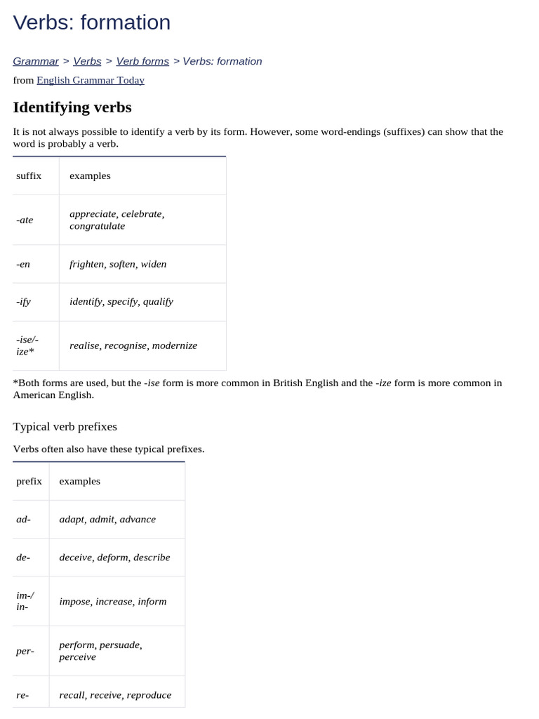 Verb Formation | PDF | Verb | Adjective