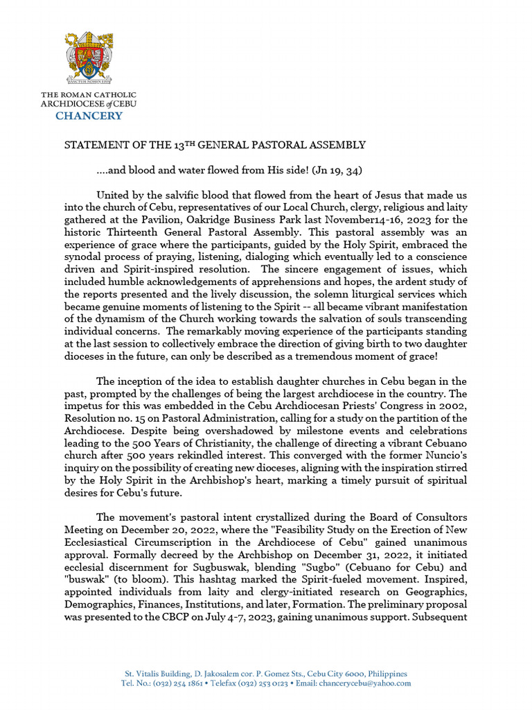Statement of the 13th GPA | PDF | Cebu | Diocese