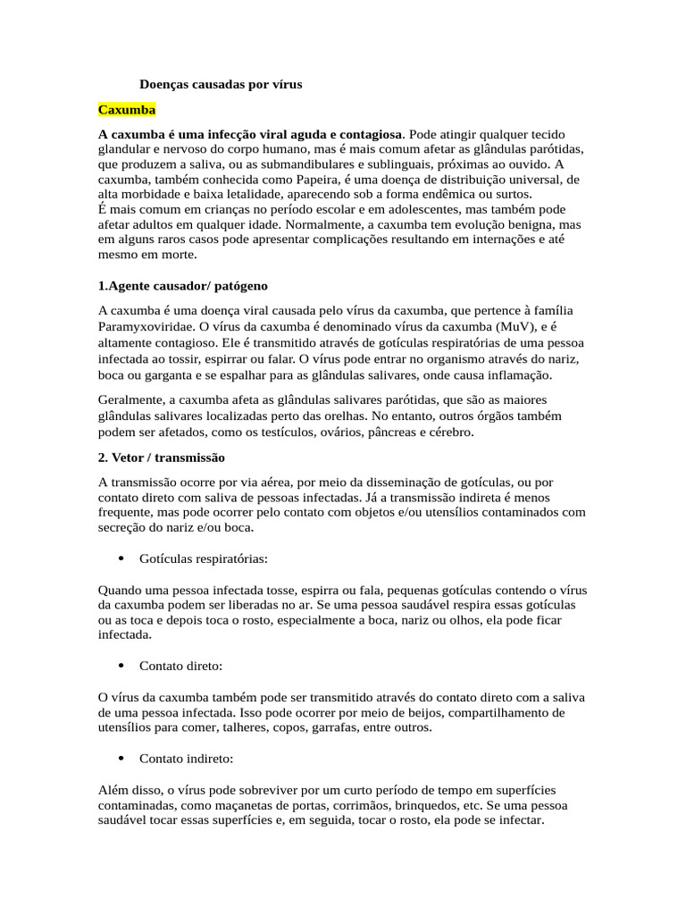 Caxumba: Sintomas, Transmissão e Prevenção | PDF | HIV/AIDS | Gripe