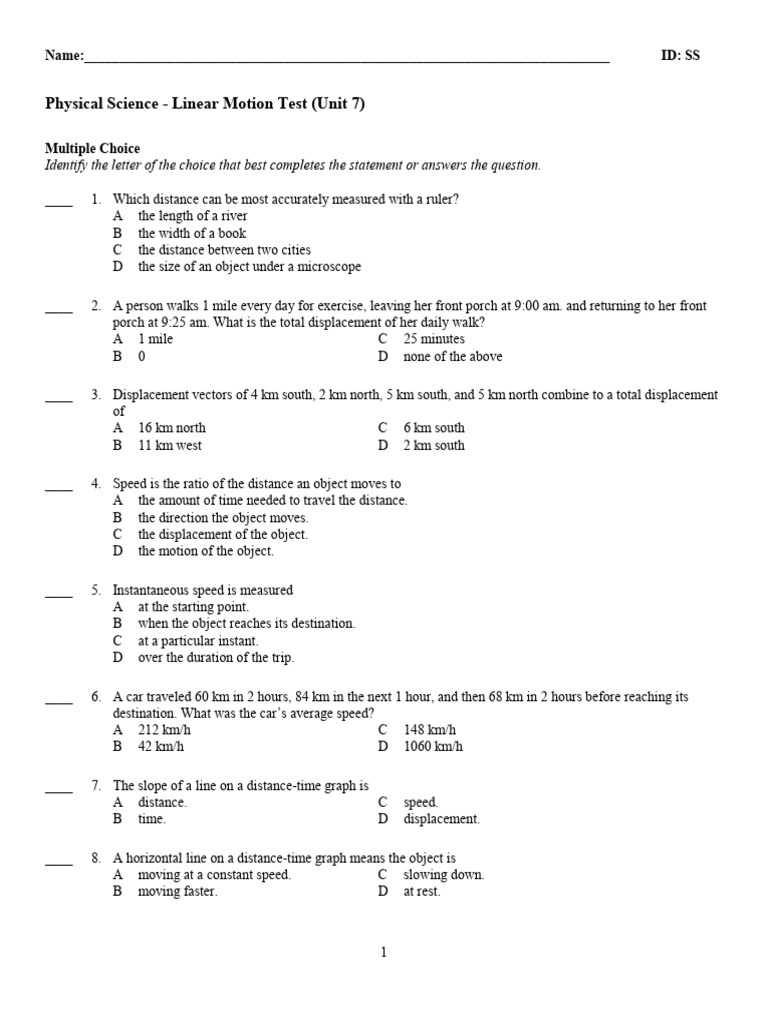Linear Motion Test Overview | PDF | Speed | Acceleration