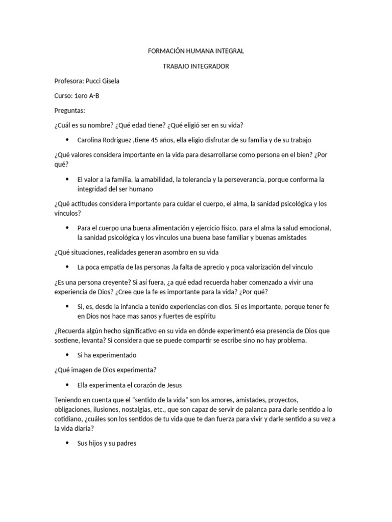 FORMACIÓN HUMANA INTEGRAL | PDF