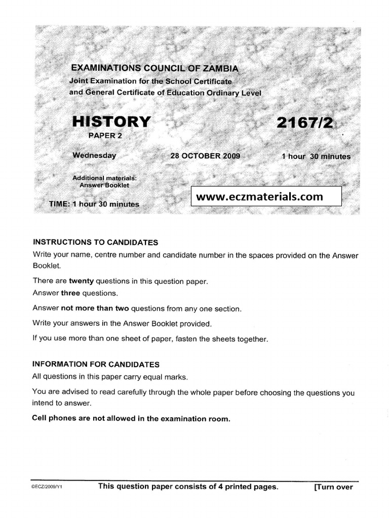 2009 History Paper 2 Past Paper | PDF