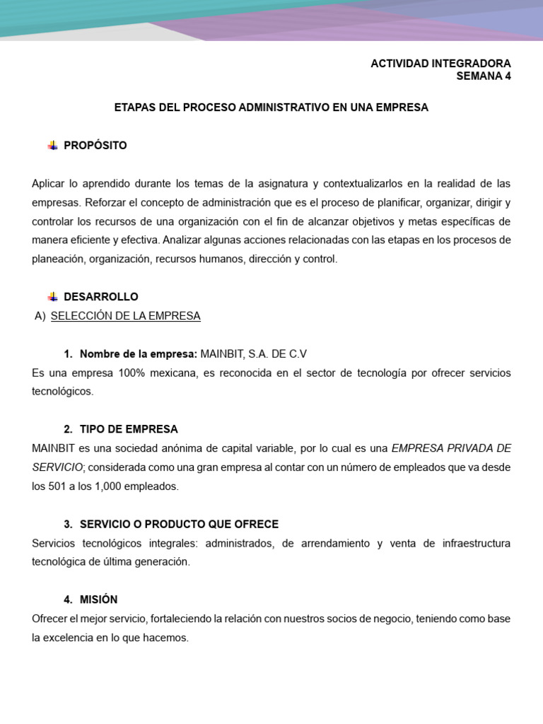 Etapas del Proceso Administrativo en Mainbit | PDF | Business | Gestión ...