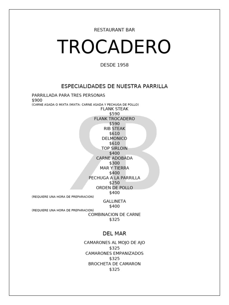 Menu 1 Trocadero | PDF
