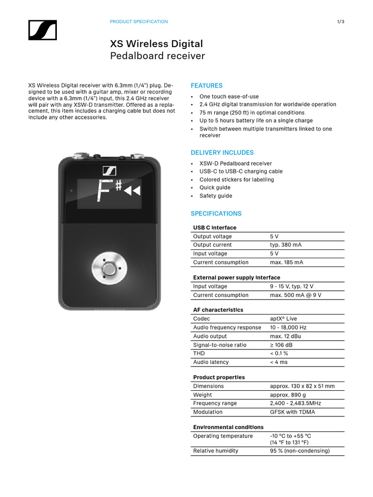 SP 1243 v1.0 XS Wireless Digital RX Pedal Product Specification en | PDF | Telecommunications ...