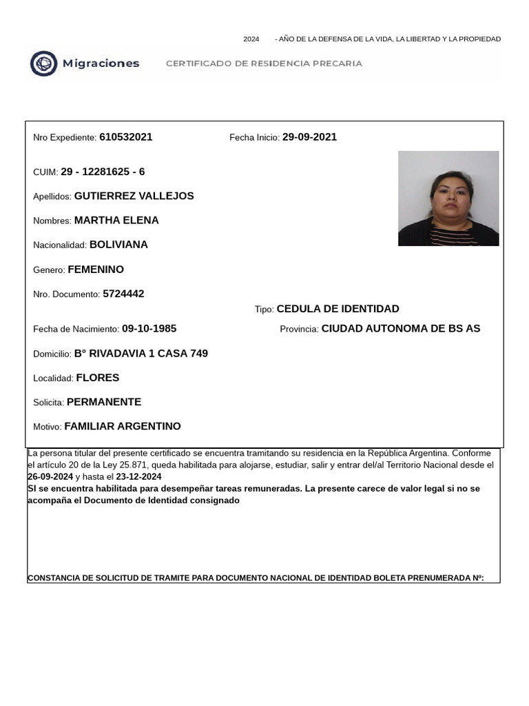 Residencia en Argentina: Gutiérrez Vallejos | PDF