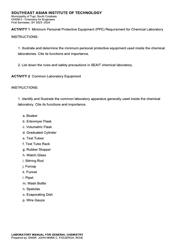 Experiment 1&2 - CHE II (Chemistry For Engineers) | PDF