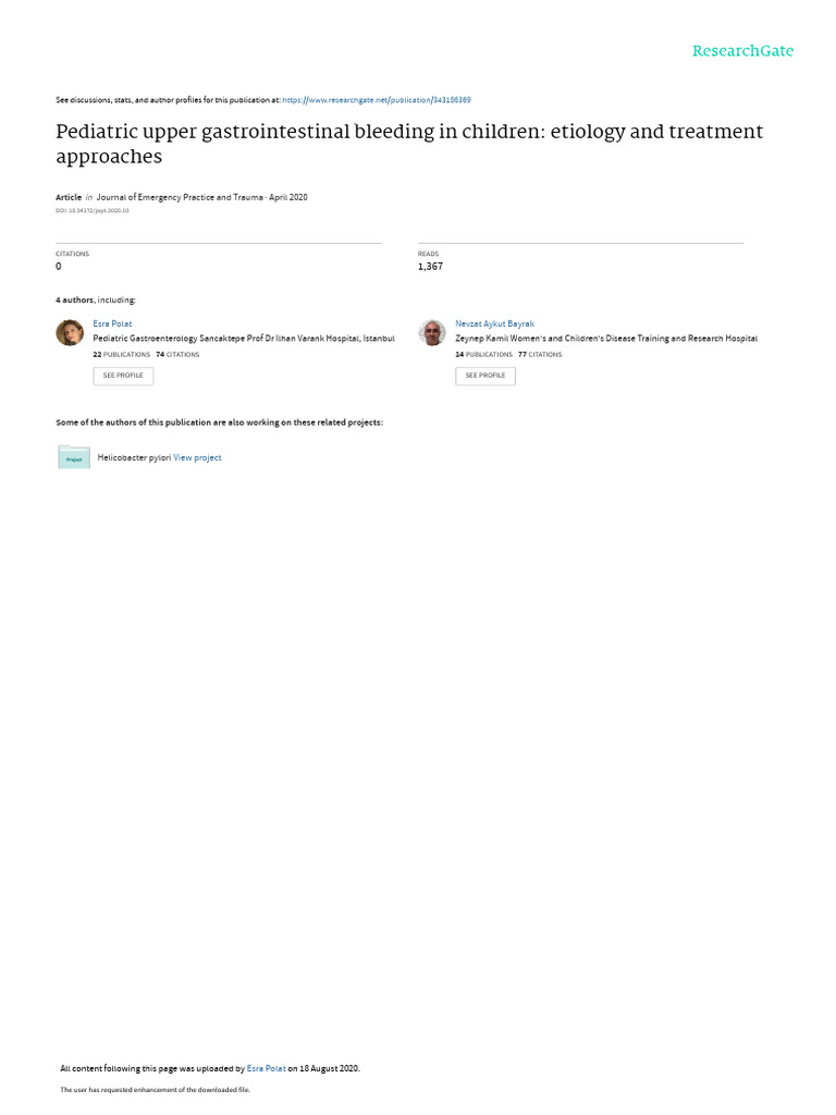 Pediatric Upper Gastrointestinal Bleeding in Child | PDF | Medical ...