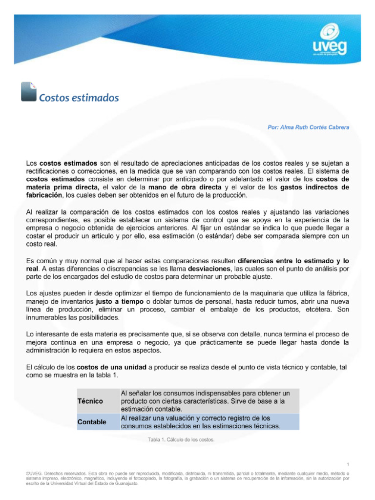 Costos Estimados | PDF
