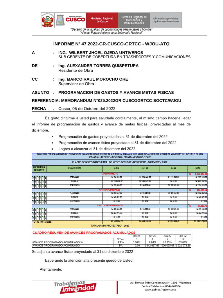 Informe 47 Gasti y Avance de Metas Fisicas | PDF