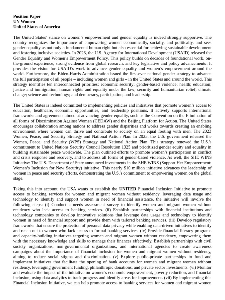 Position Paper - USA | PDF | Empowerment | Gender Equality