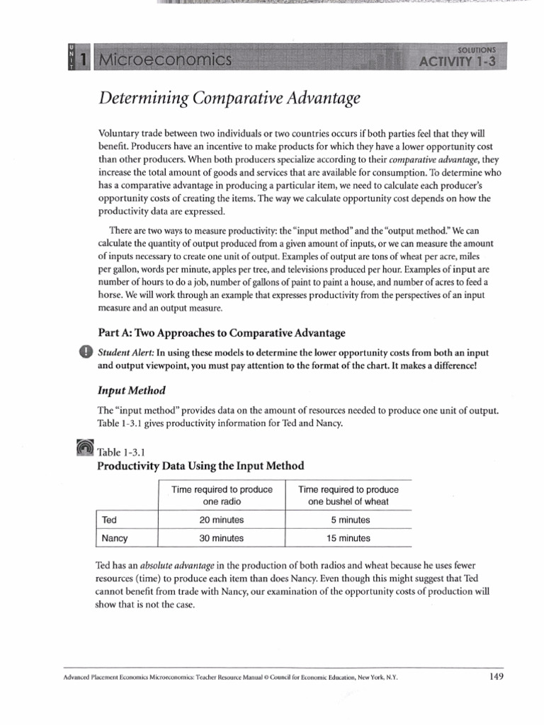 Activity - Comparative Advantage Activity Solutions - CEE 1-3 Module 1 ...