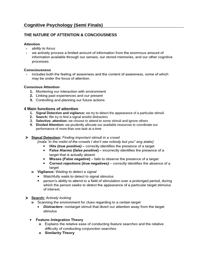 Cognitive Psychology Semis | PDF | Attention | Attention Deficit Hyperactivity Disorder