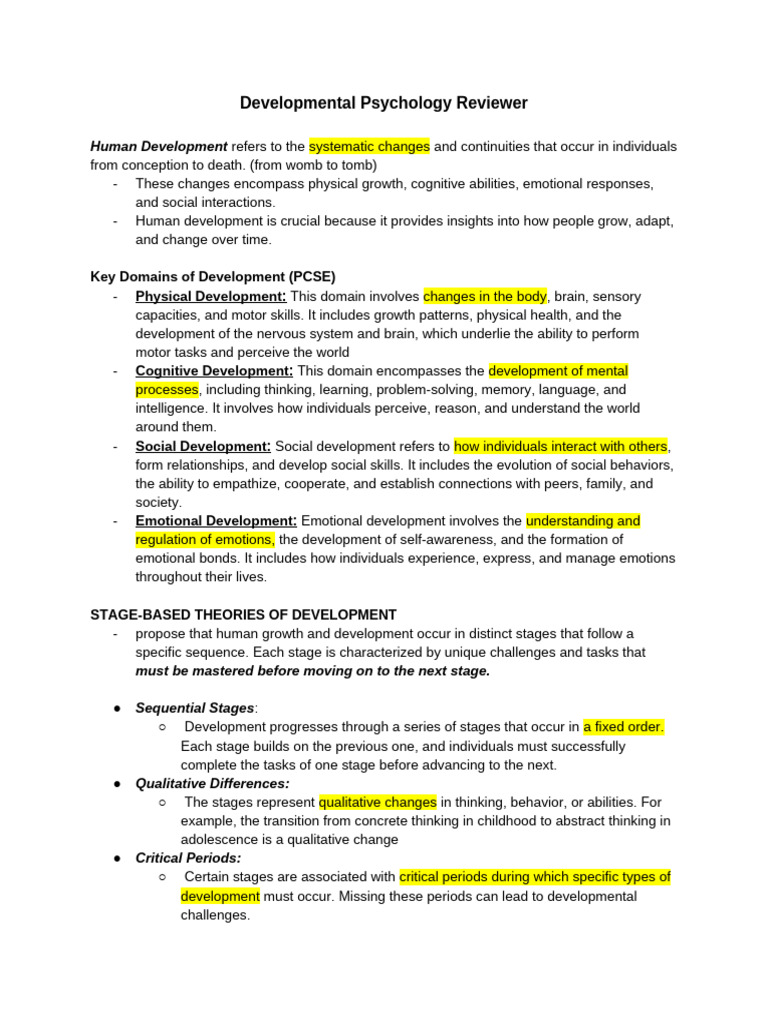 Dev Psych (All Lessons) | PDF | Developmental Psychology | Cognitive Development