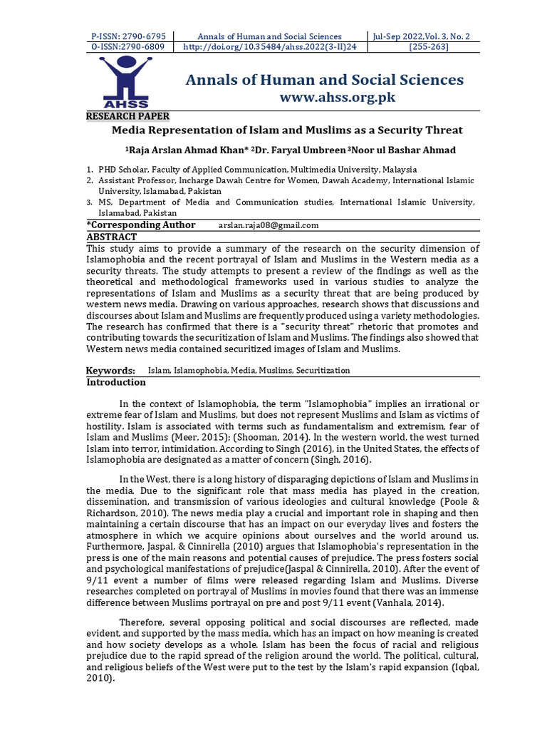 Annals of Human and Social Sciences: Media Representation of Islam and ...
