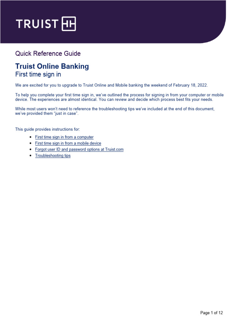 Truist Online Banking First Sign-In Guide | PDF | Password | Mobile App