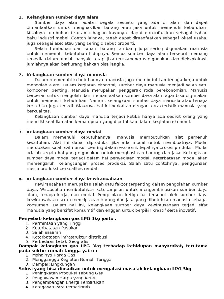 Kelangkaan Sumber Daya dan Solusi LPG 3kg | PDF