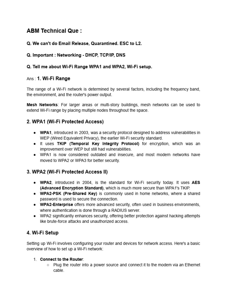 ABM Technical Round Q&A | PDF | Computer Network | Wi Fi