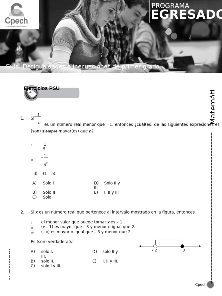 Guia 31 EM 31 Desigualdades e Inecuaciones de Primer Grado 2016 PRO | PDF