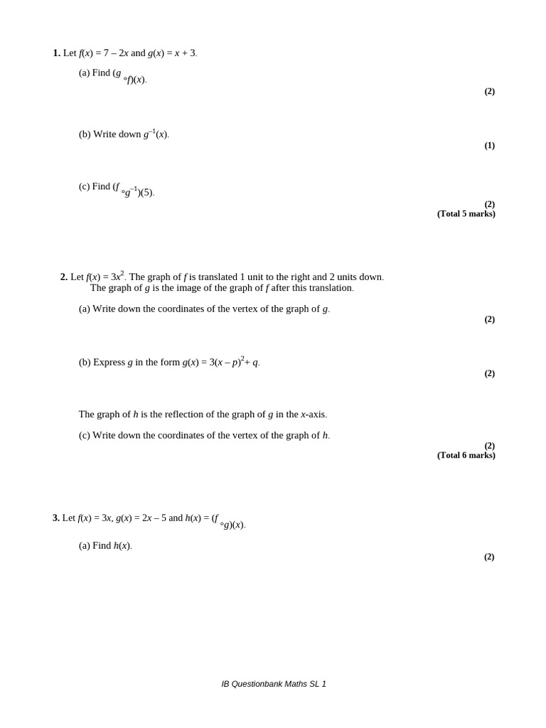 Functions Questions SL ONLY | PDF | Cartesian Coordinate System ...