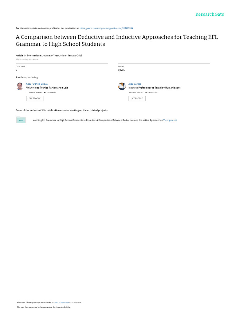 A Comparison Between Deductive and Inductive Appro | PDF | English As A ...